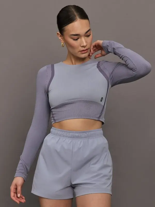 On Studio Knit Long-sleeve Crop Top - Lilac | Cosmos
